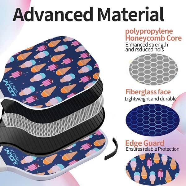 IANONI Fiberglass PP Honeycomb Children Pickleball Paddle ICE CREAM ...